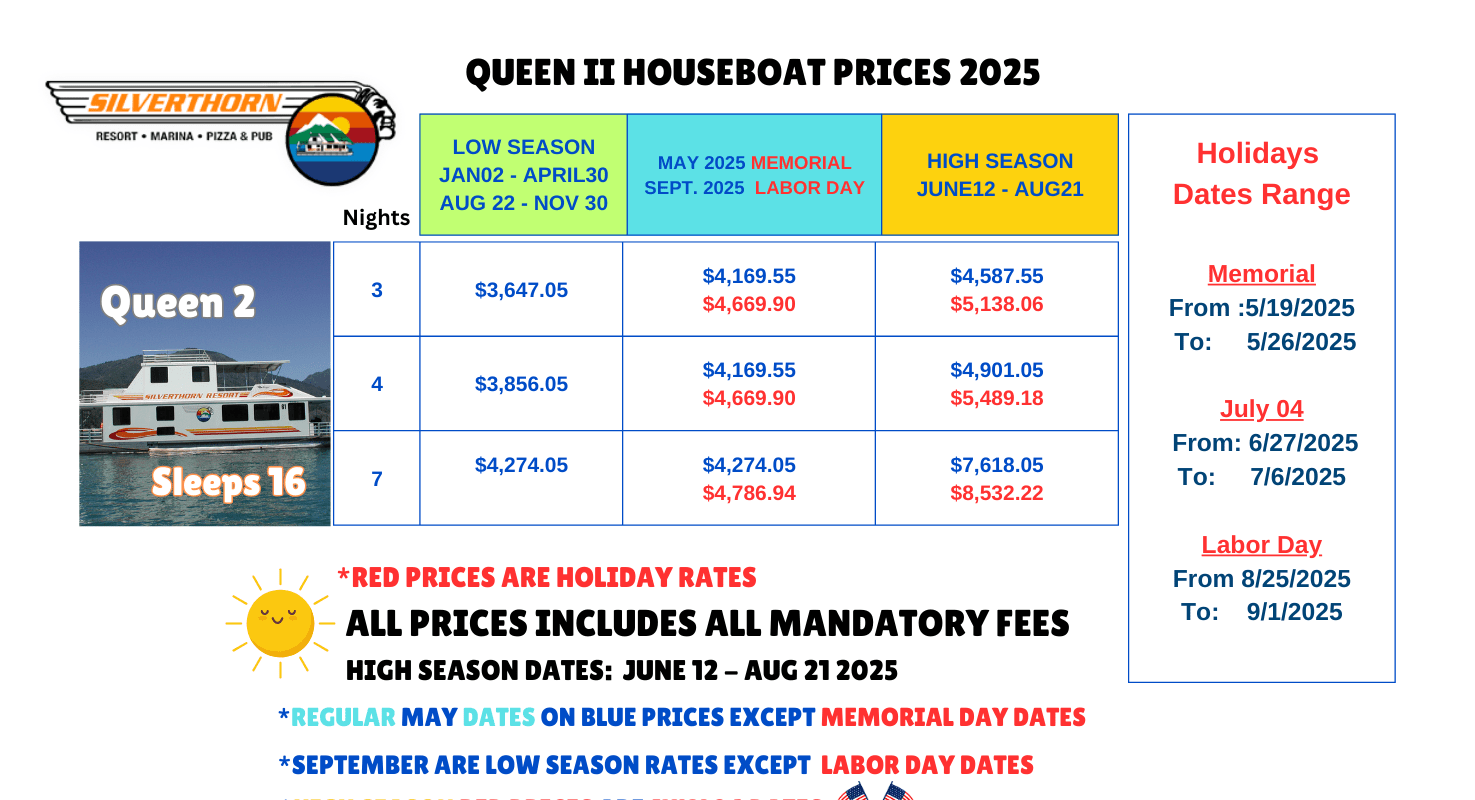 Queen II Houseboat Rental at Silverthorn Resort Lake Shasta